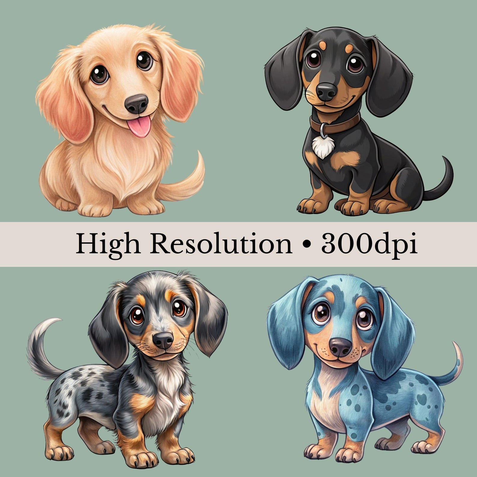 Dachshund Clipart Bundle, 15 Cartoon Wiener Dogs, Dog Lover Sublimation ...