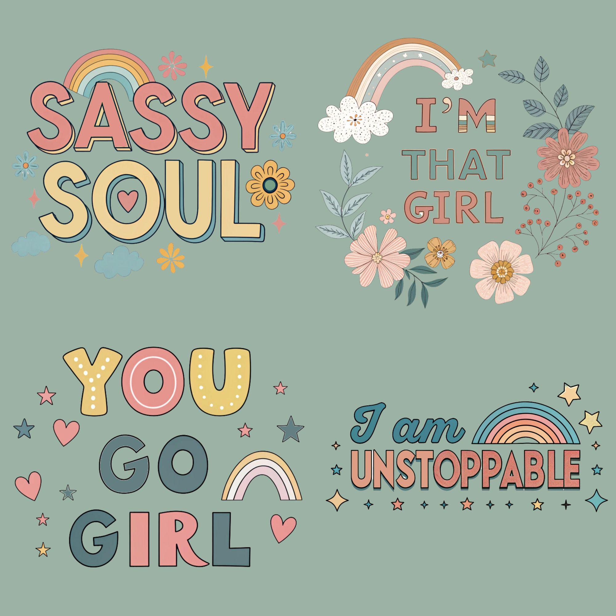 Positive Affirmations Bundle, 12 Watercolor Girl Quotes, Retro ...