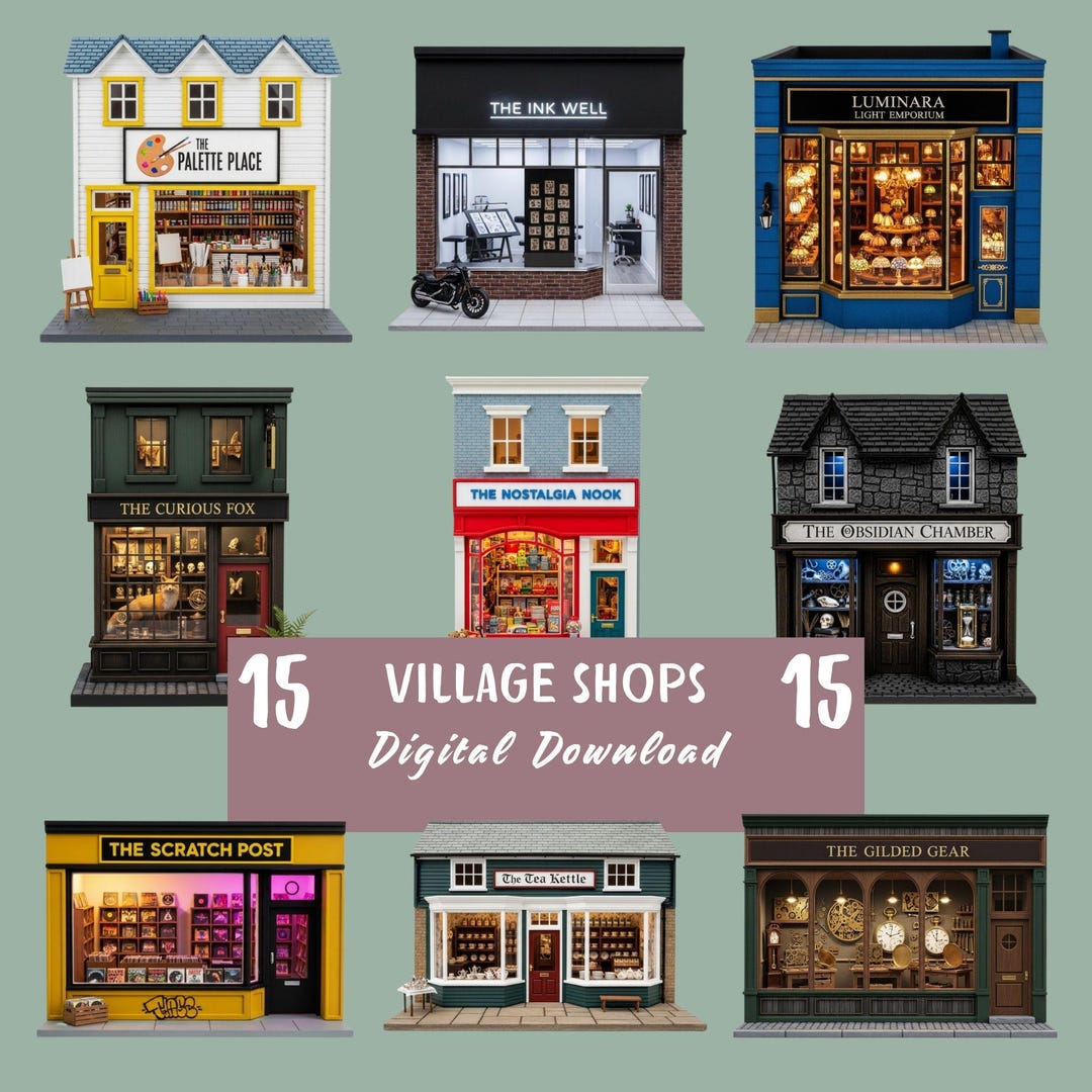 Whimsical Storefront Clipart Bundle, 15 Village Shops, Small Business ...