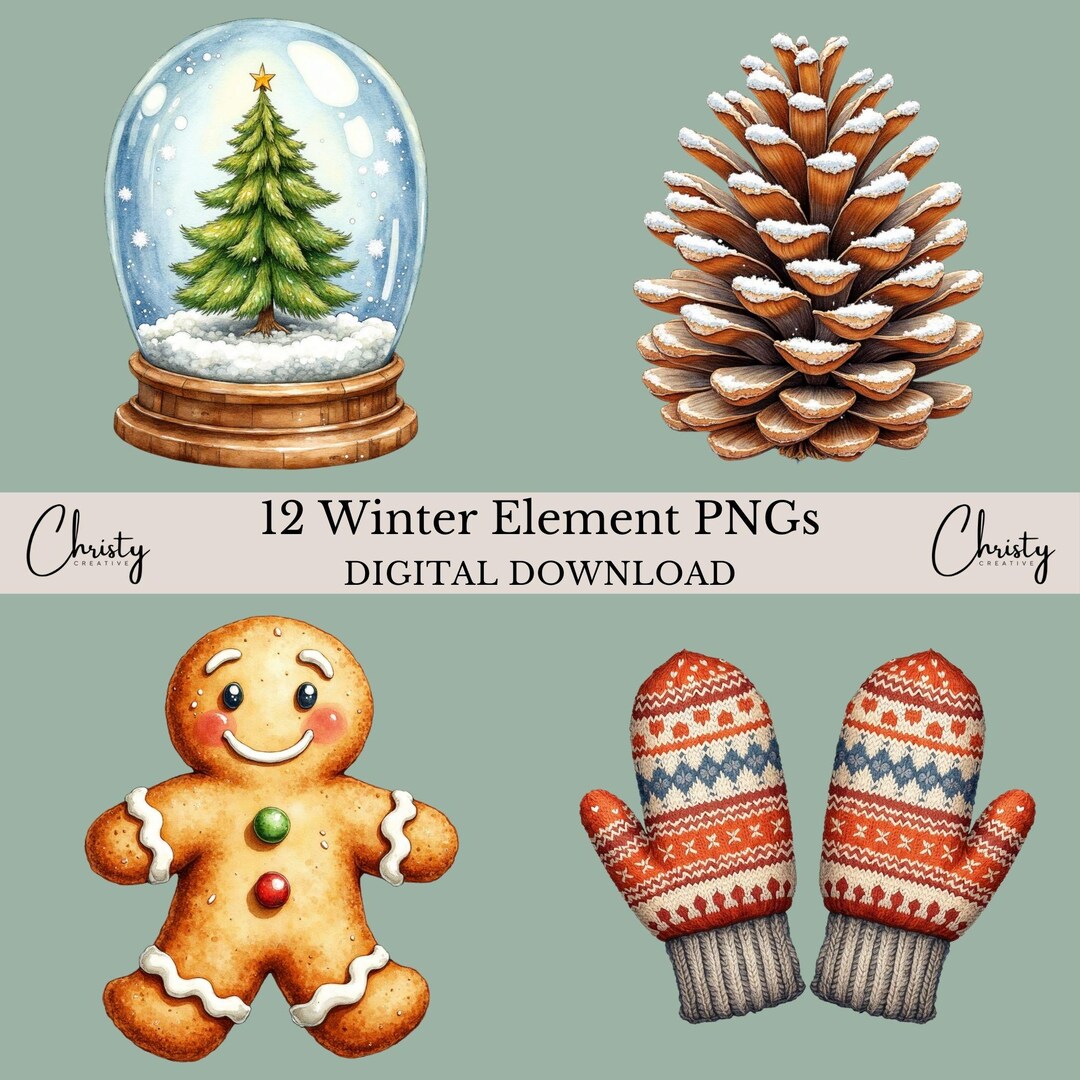 Winter Clipart Bundle, 12 Watercolor Winter Season Illustrations, Snow ...