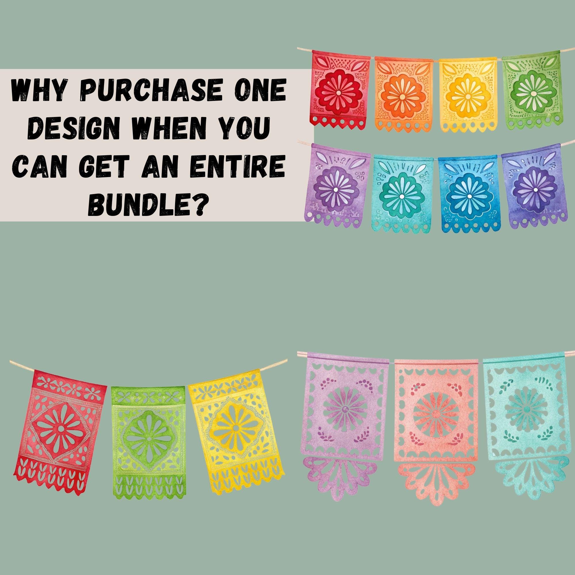 Mexican Papel Picado Banner Clipart Pngs, 15 Watercolor Banners, Banner ...