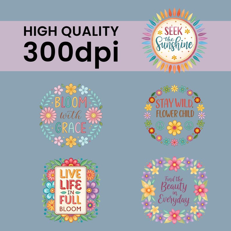 Flower Quotes Clipart Bundle, 15 Retro Inspirational Quote Designs ...