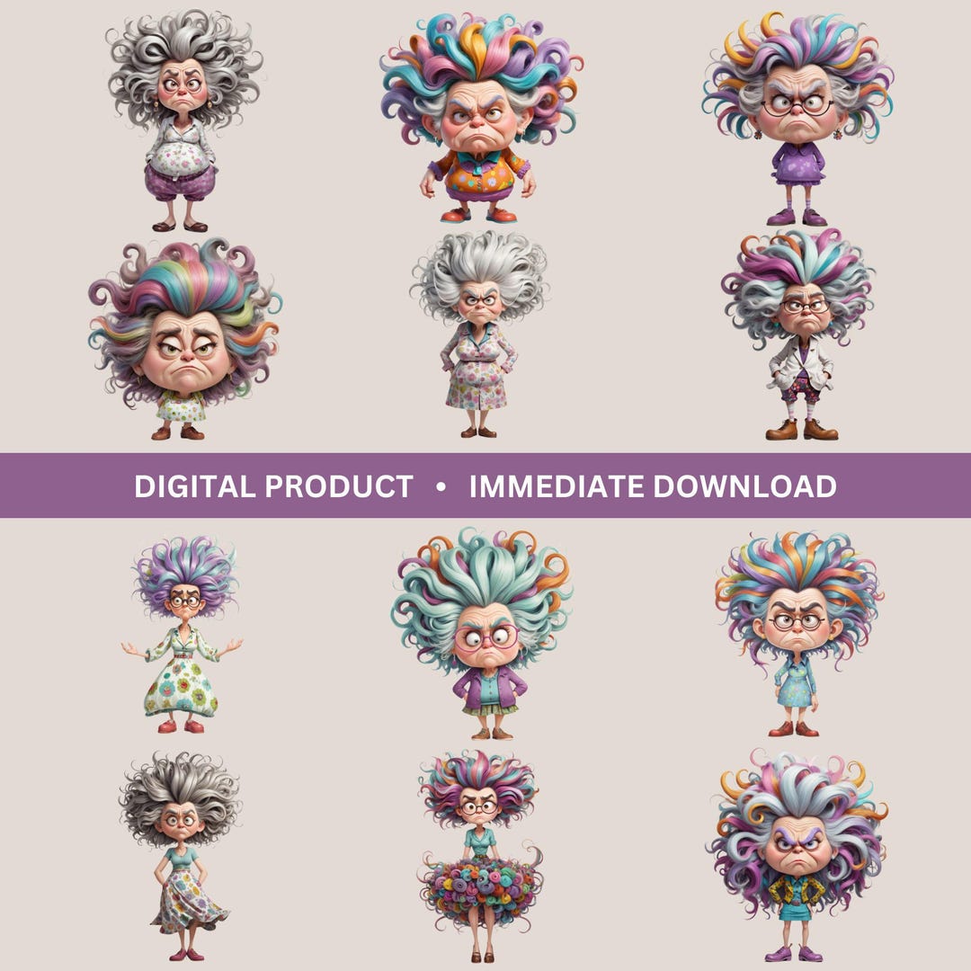 Grumpy Old Lady Clipart Bundle, 12 Old Lady Graphics, Funny Woman ...