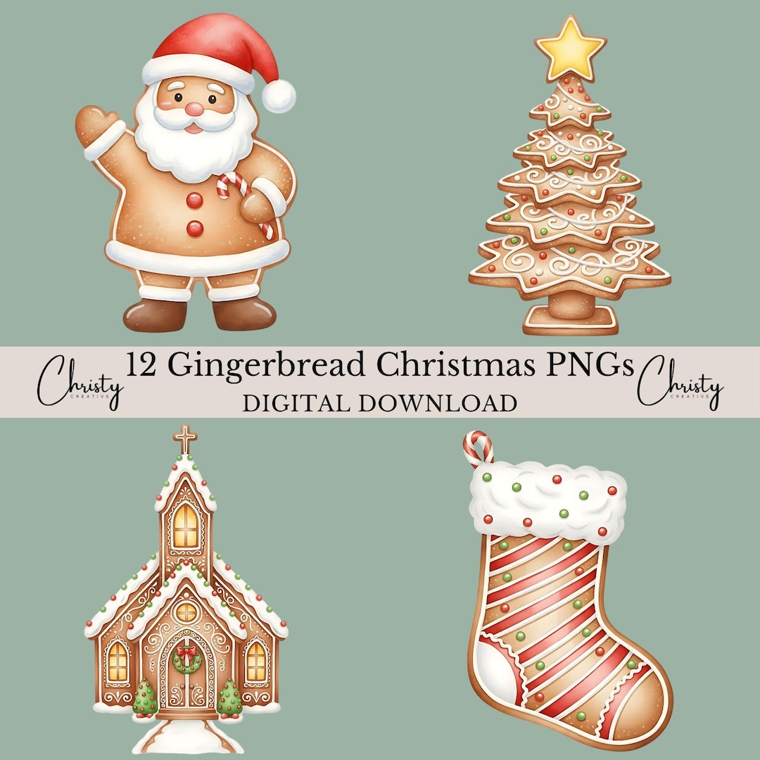 Gingerbread Christmas Clipart Bundle, 12 Watercolor Holiday ...