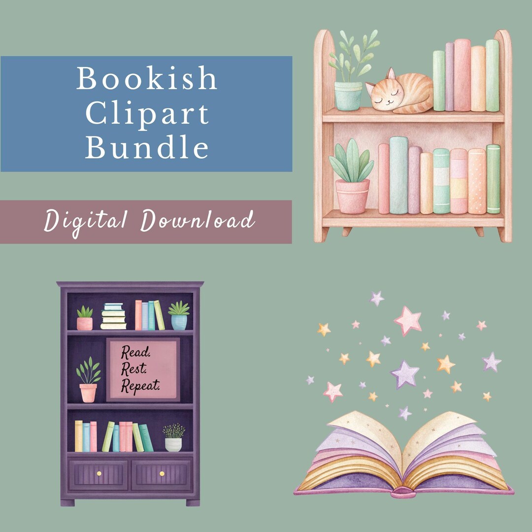 Bookish Clipart Bundle – 15 Watercolor Book-themed Pngs – Cozy Reading ...
