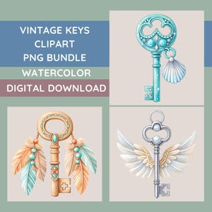 Antique Keys Clipart Bundle, 15 Watercolor Keys, Key Designs, Rustic ...