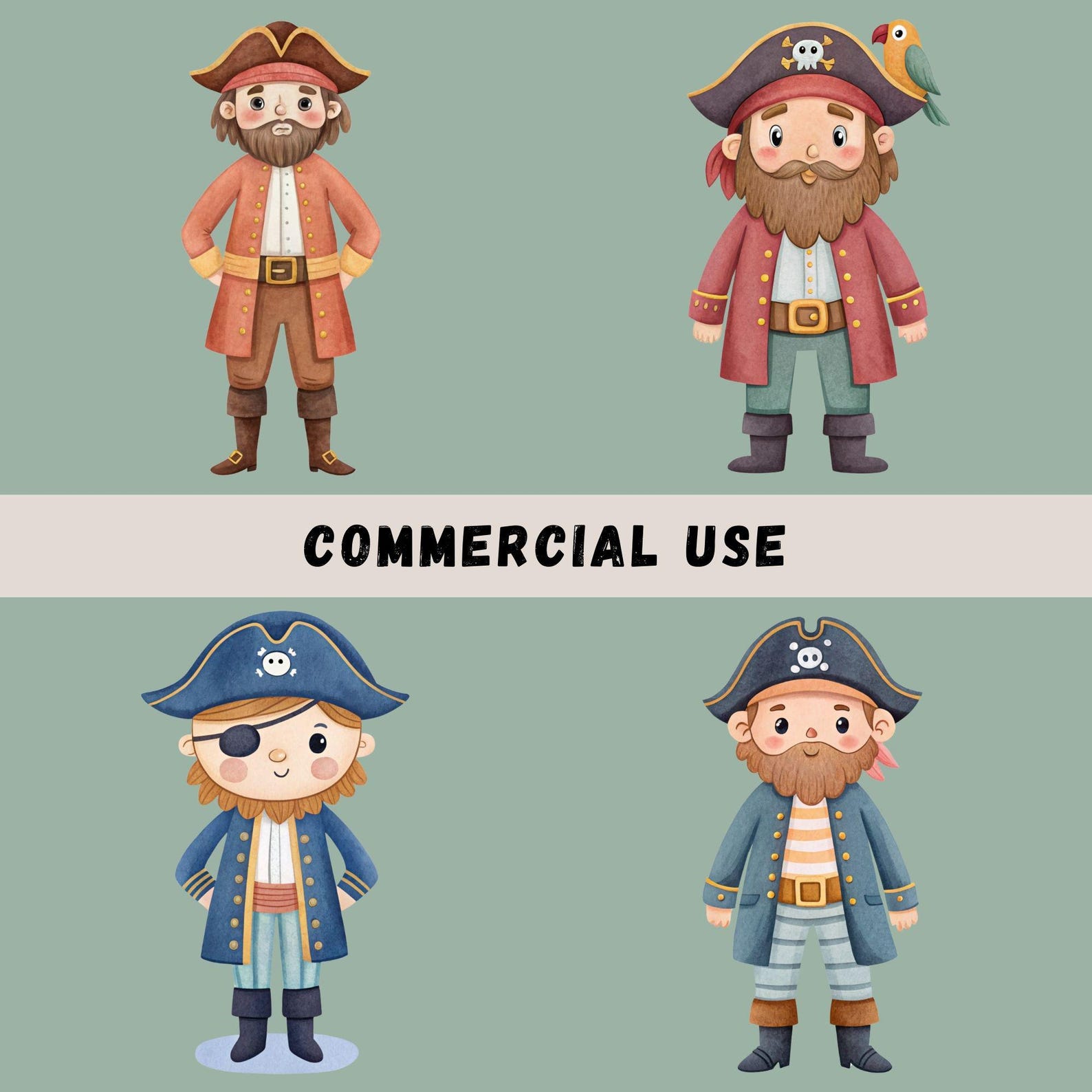 Little Boy Pirate Clipart Bundle, 15 Watercolor Pirates, Little Boy ...