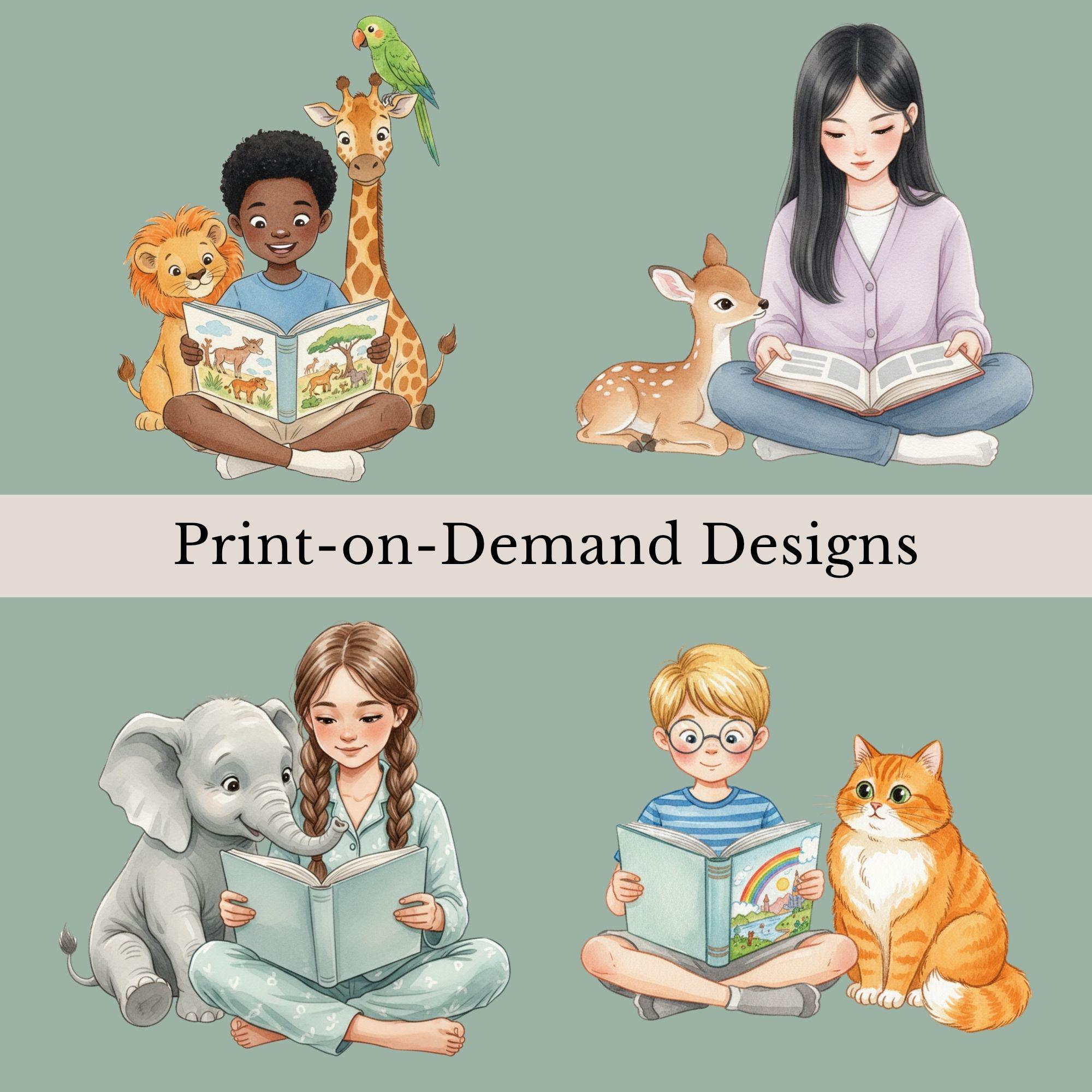 Children Reading Clipart Bundle, 20 Magical Child Designs, Watercolor ...