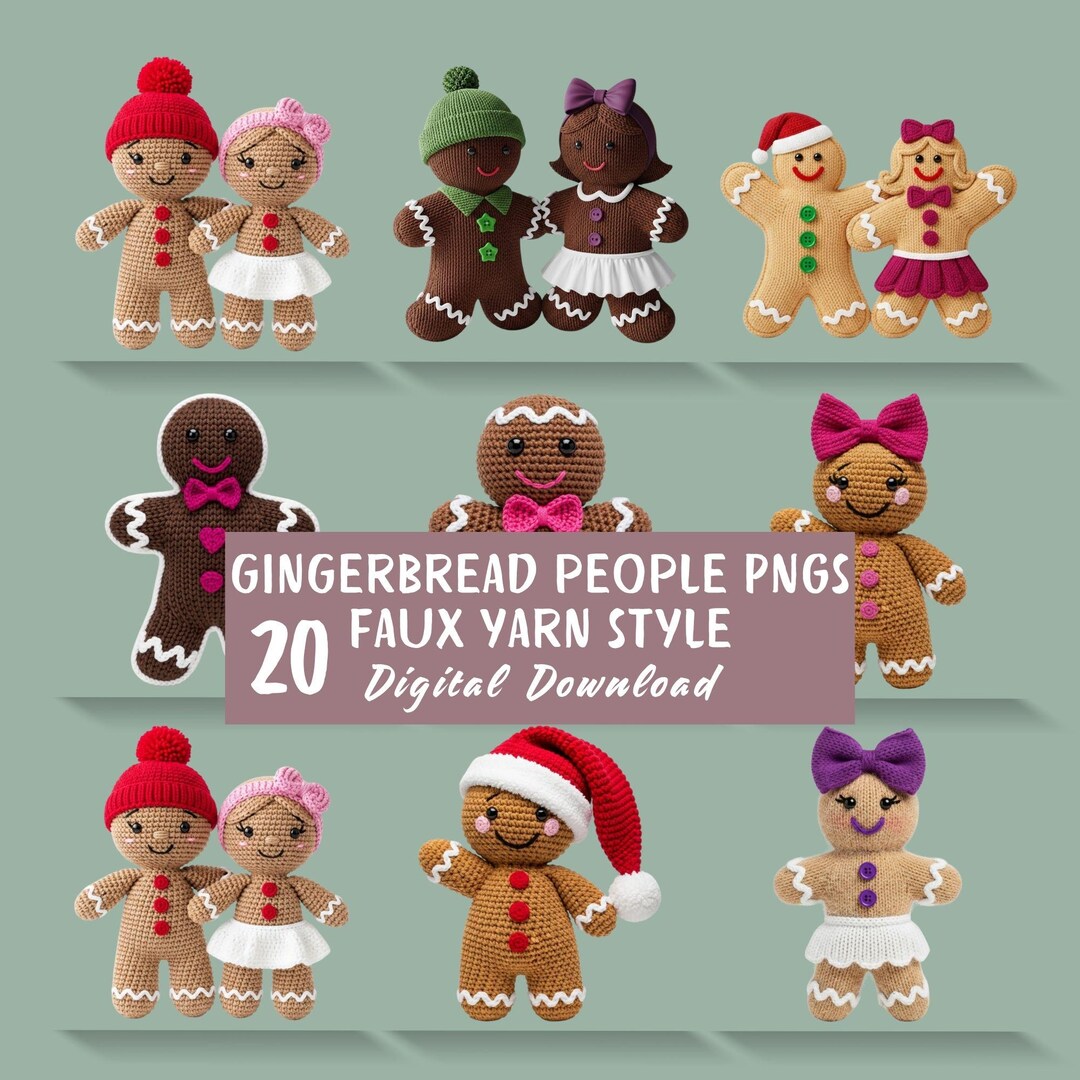 Christmas Gingerbread PNG Bundle, Faux Yarn Crochet Knitting Style ...