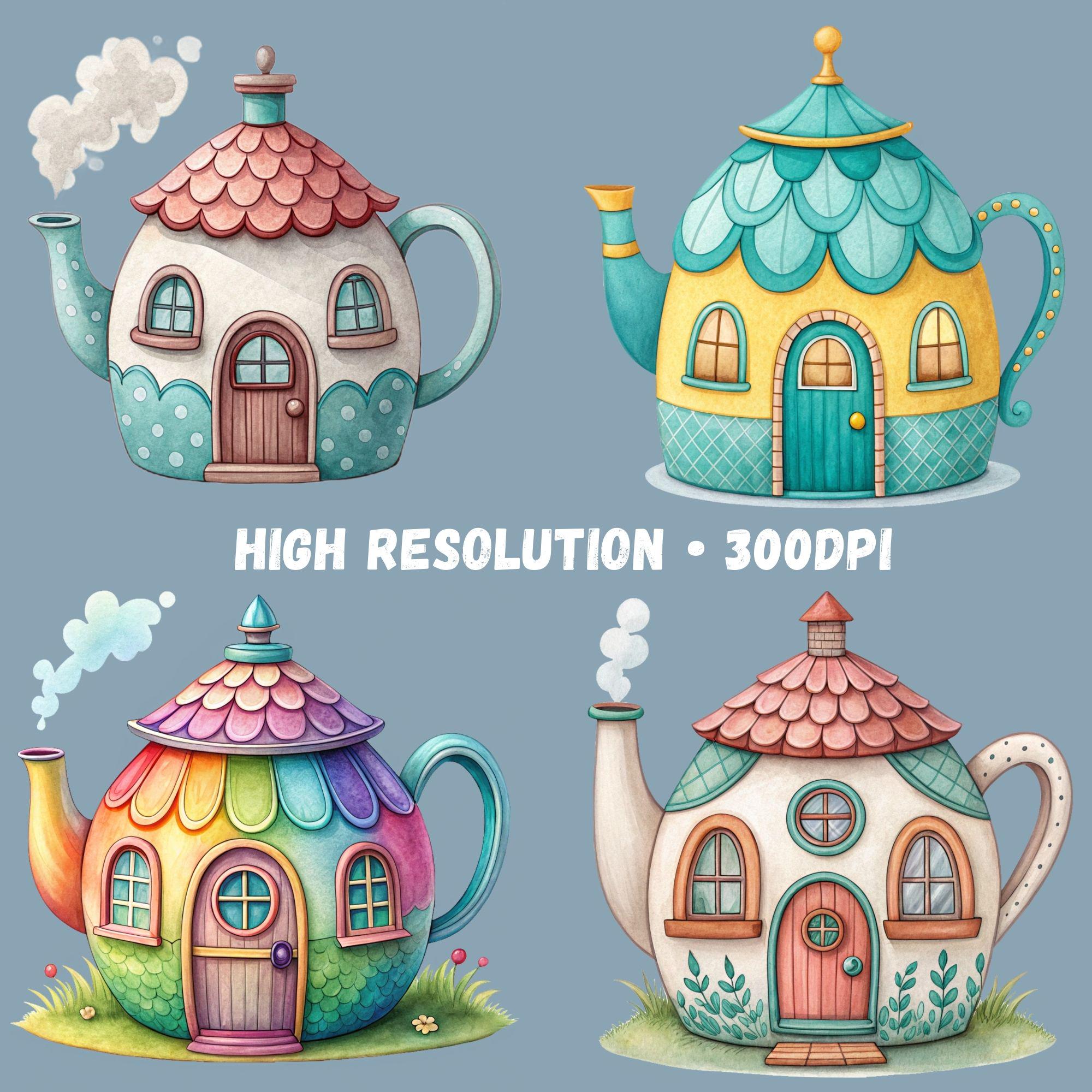Whimsical Teapot House Bundle, 15 Watercolor Teapot Illustrations ...