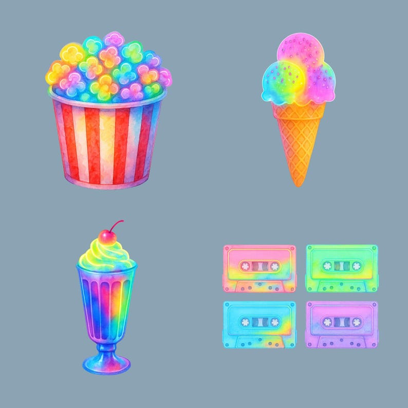 Neon Retro Clipart Bundle, 10 Watercolor Vintage Neon, Card Making ...