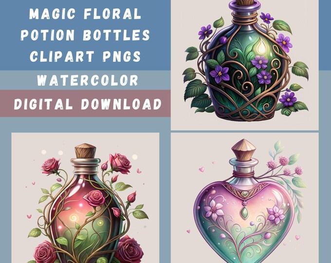 Magic Potion Bottle Clipart Watercolor | Magic Clipart | Potion Clipart ...