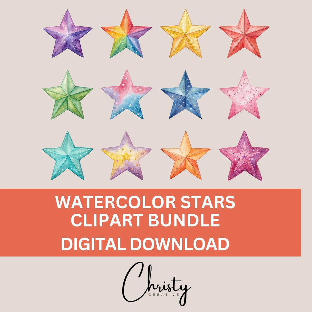 Watercolor Star Clipart Bundle, 12 Watercolor Star Designs, Teacher ...