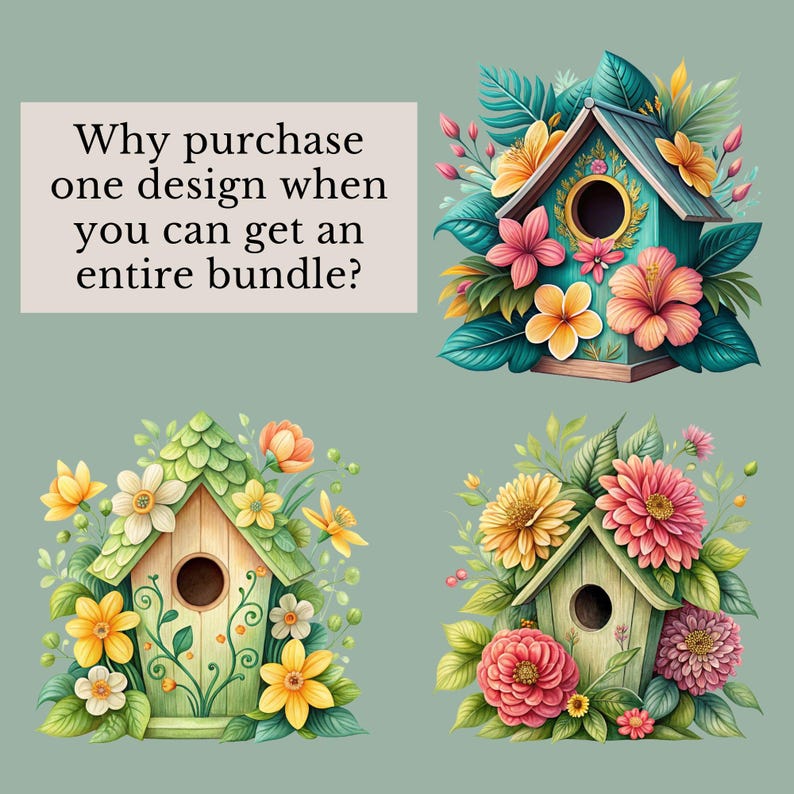 Birdhouse Clipart Bundle, 15 Watercolor Birdhouses and Flowers, Floral ...