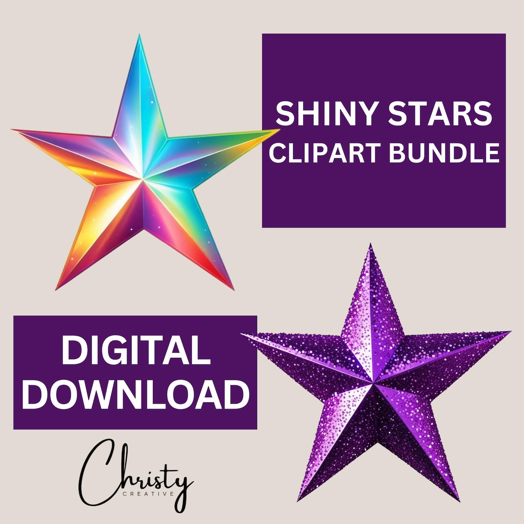 Shiny Star Clipart Bundle, 12 Glittery Looking Star Designs, Teacher ...