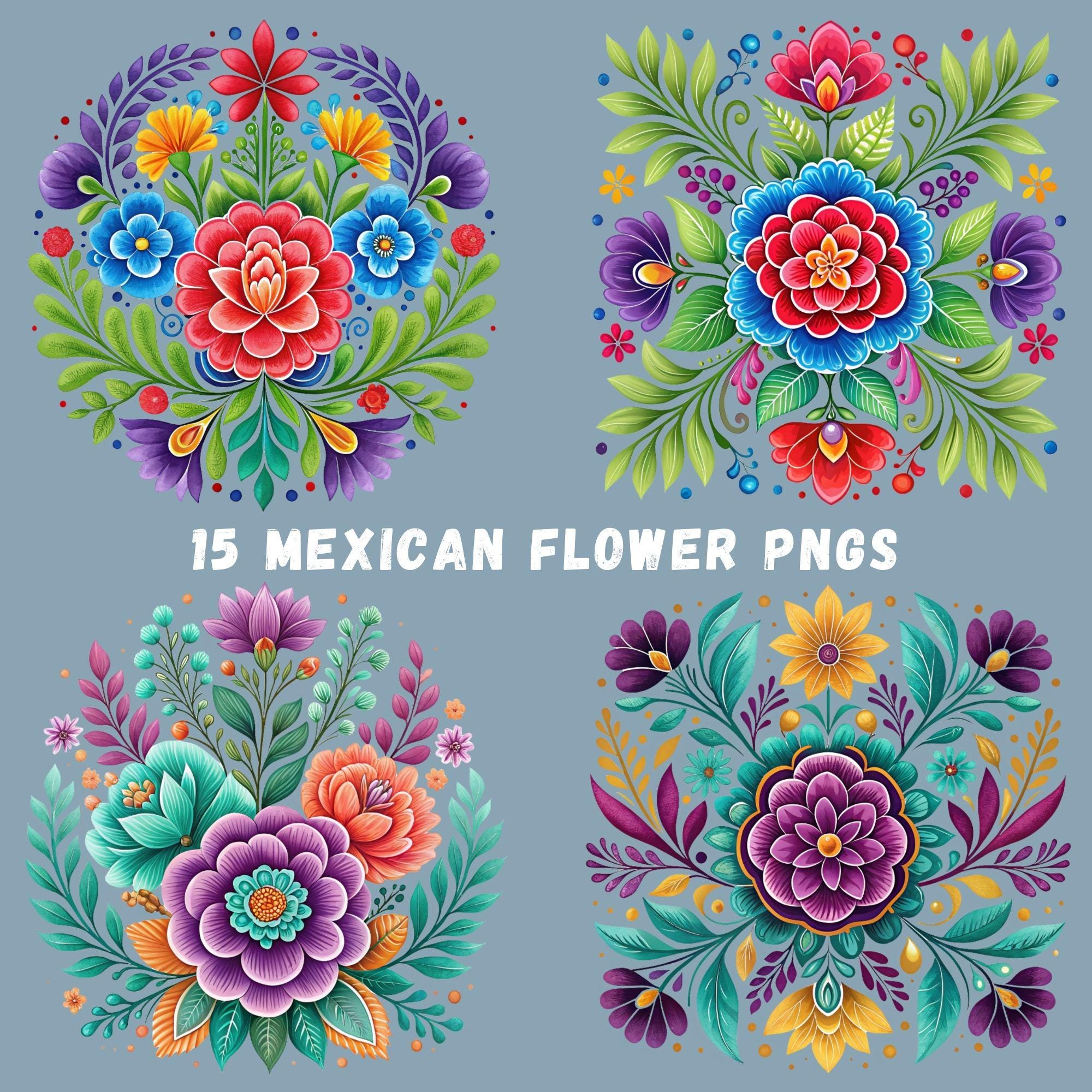 Mexican Flowers PNG Bundle, 15 Hispanic Flower Designs, Mexican Floral ...