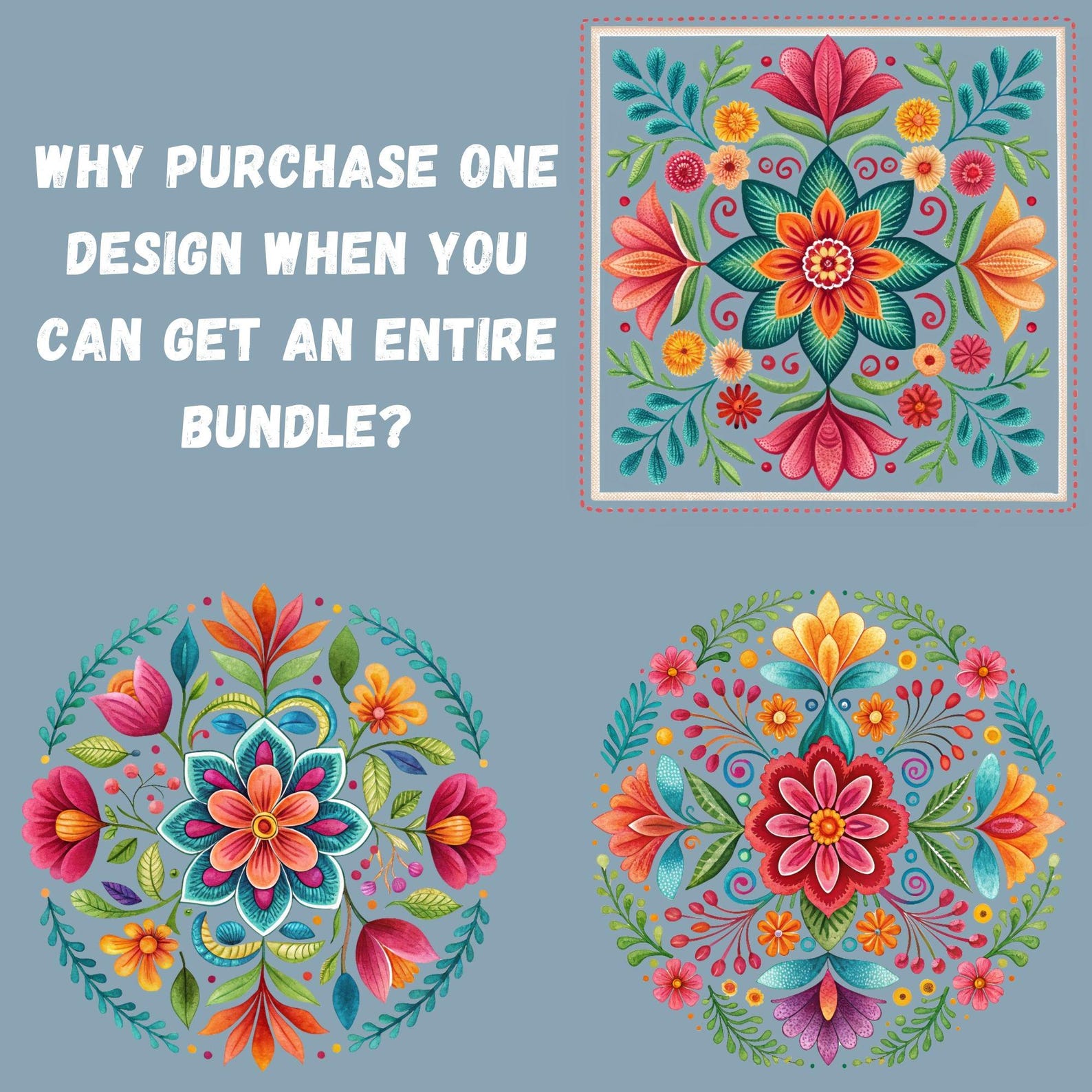 Mexican Embroidery PNG Bundle, 15 Hispanic Flower Designs, Mexican ...