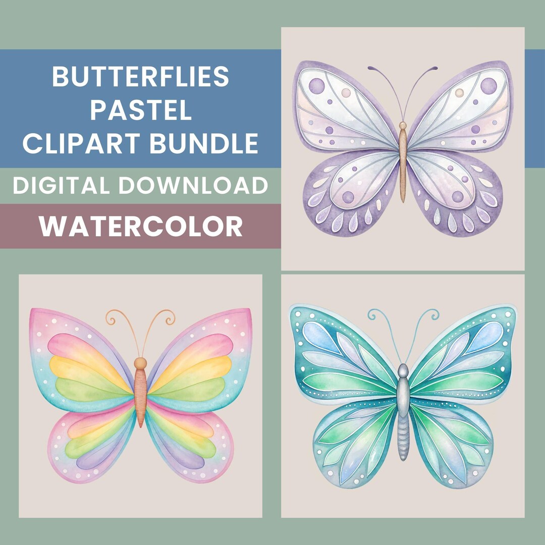 Butterflies Clipart Bundle, 15 Pastel Watercolor Butterflies, T-shirt ...