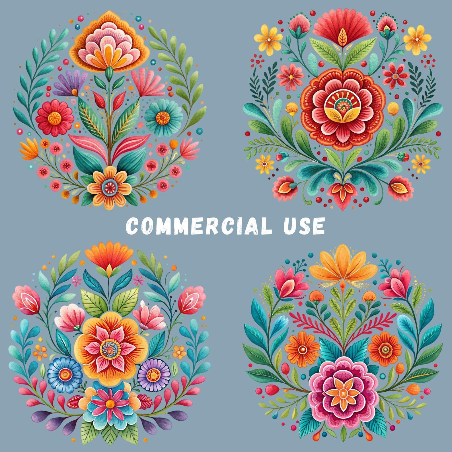Mexican Embroidery PNG Bundle, 15 Hispanic Flower Designs, Mexican ...