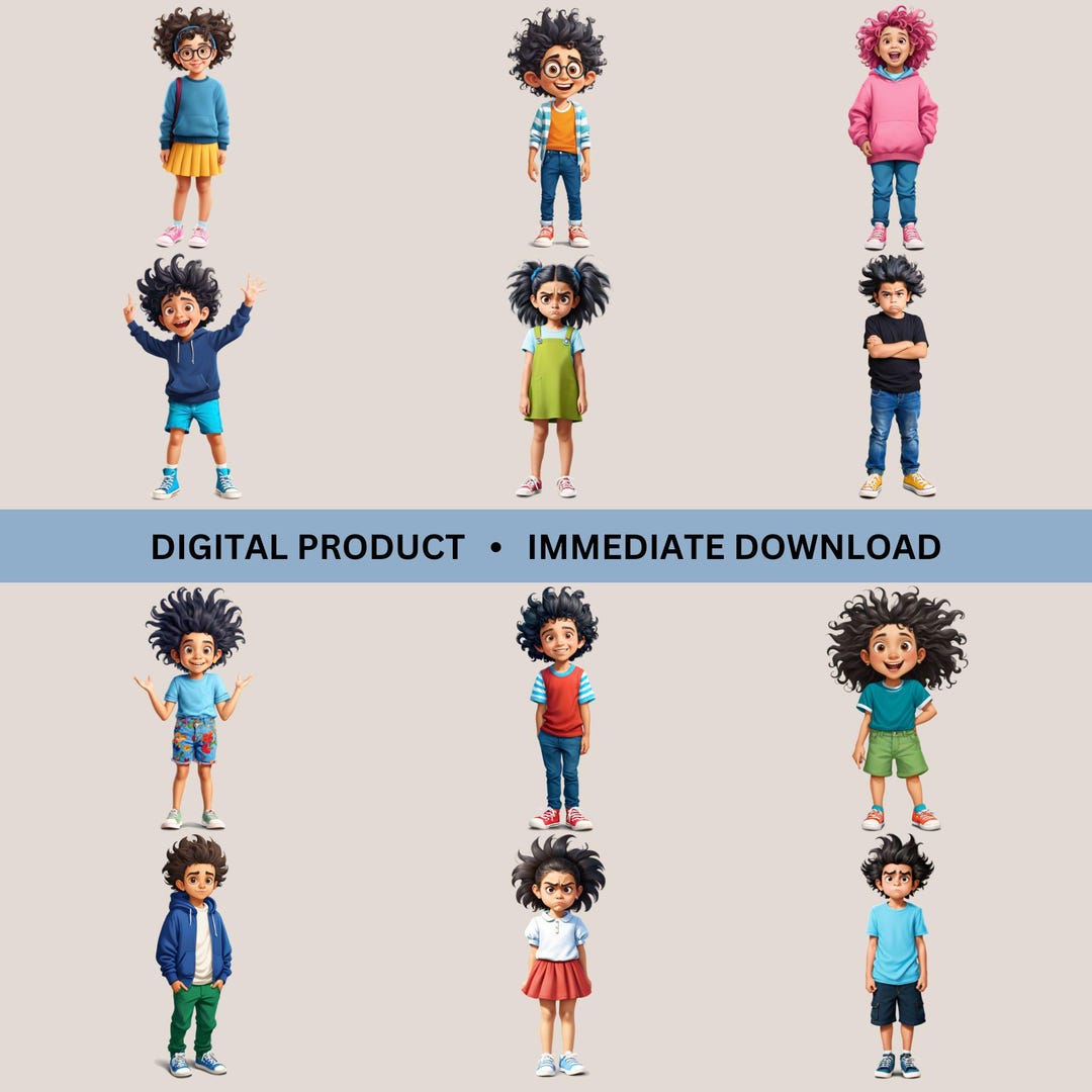 Quirky Kids Hispanic American Clipart Bundle, 12 Cute Funny Kid ...