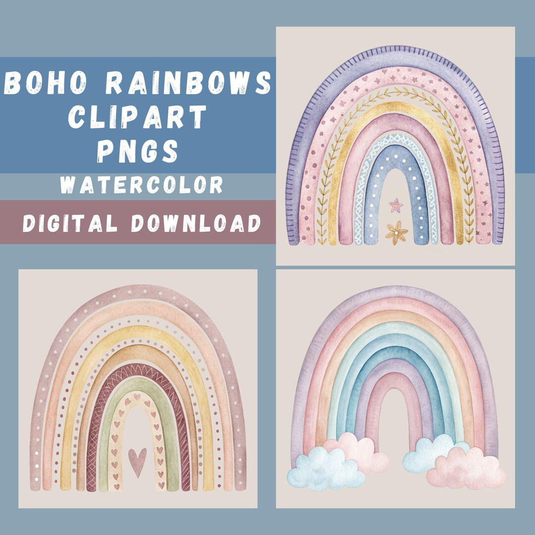 Boho Rainbows Clipart Bundle, 15 Watercolor Rainbows, Rainbow ...