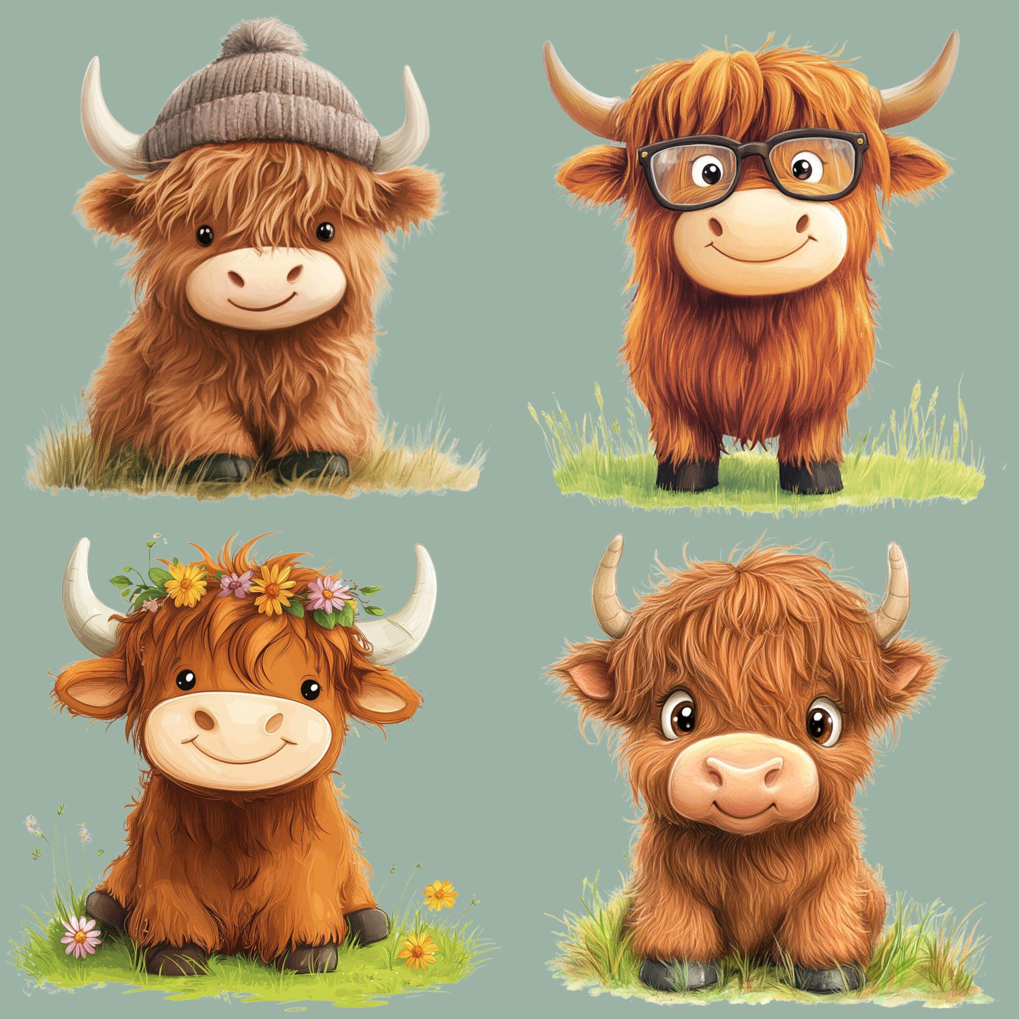 Highland Cows Bundle, 12 Watercolor Cow Designs, Highland Cow Clipart ...