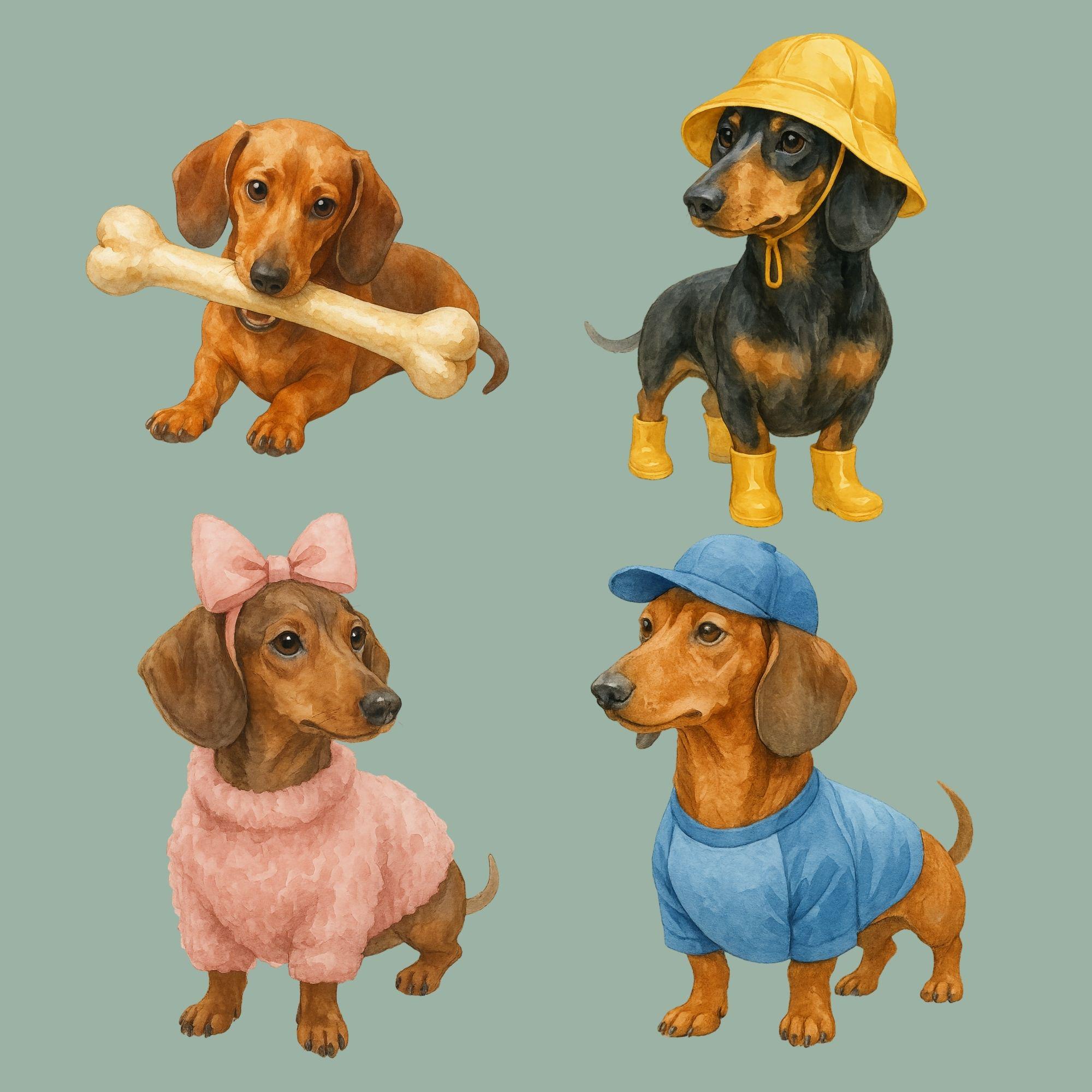 Dachshund Clipart Bundle, 10 Wiener Dog Designs, Doxie Illustrations ...