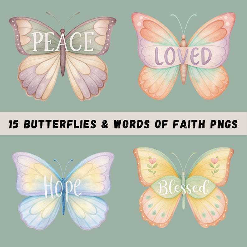 Butterfly Clipart Bundle, 15 Positive Word Images, Religious ...