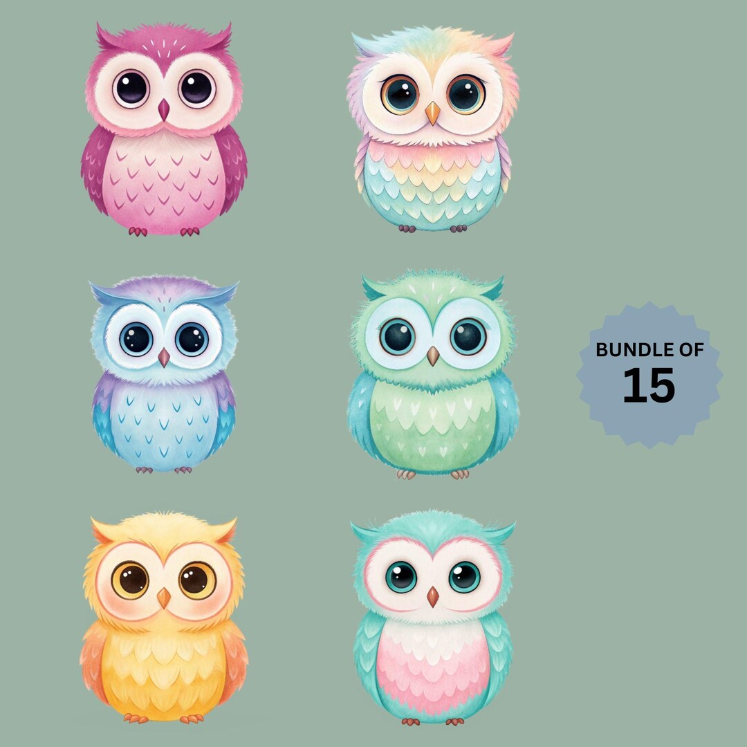 Pastel Owl Clipart Bundle, 15 Watercolor Owl Designs, Stationery, Junk ...