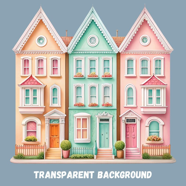 Row House Borders Clipart Bundle, 15 Whimsical Watercolor Row Houses ...