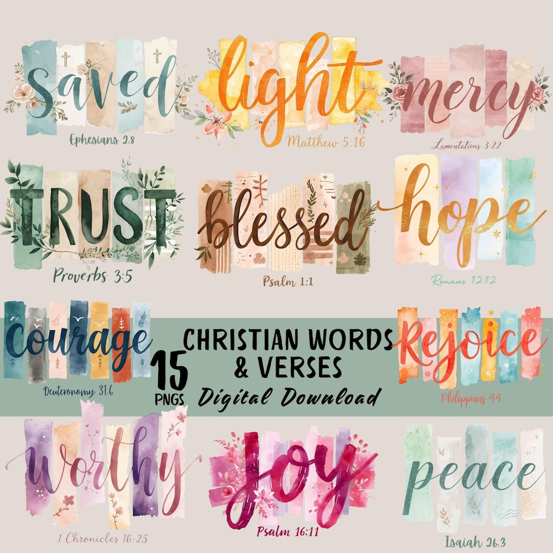 Christian Verses Clipart Bundle, 15 Brushstroke Faith Illustrations ...