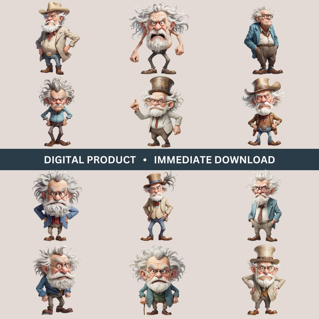 Grumpy Old Man Clipart Bundle, 12 Old Man Graphics, Funny Man Clipart ...