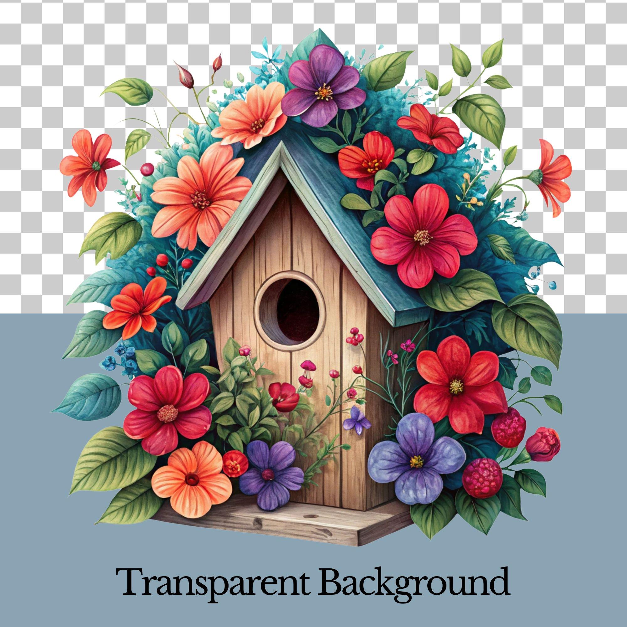 Birdhouse Clipart Bundle, 15 Watercolor Birdhouses and Flowers, Floral ...