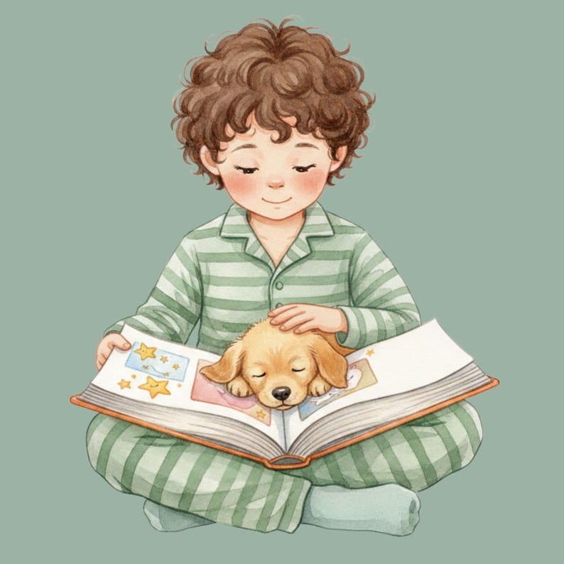 Children Reading Clipart Bundle, 20 Magical Child Designs, Watercolor ...