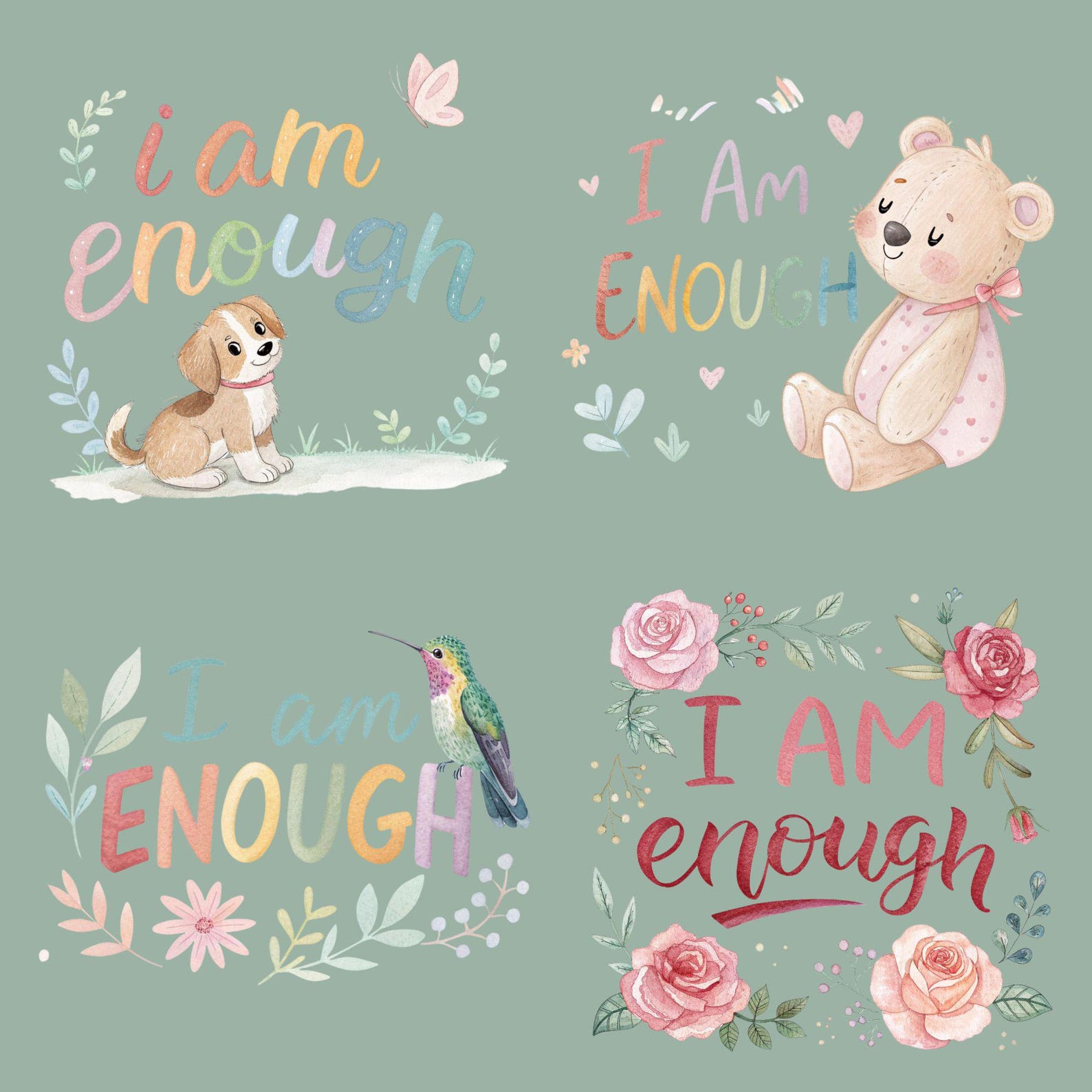 I AM ENOUGH Bundle, 12 Watercolor Quotes, I Am Enough Clipart ...