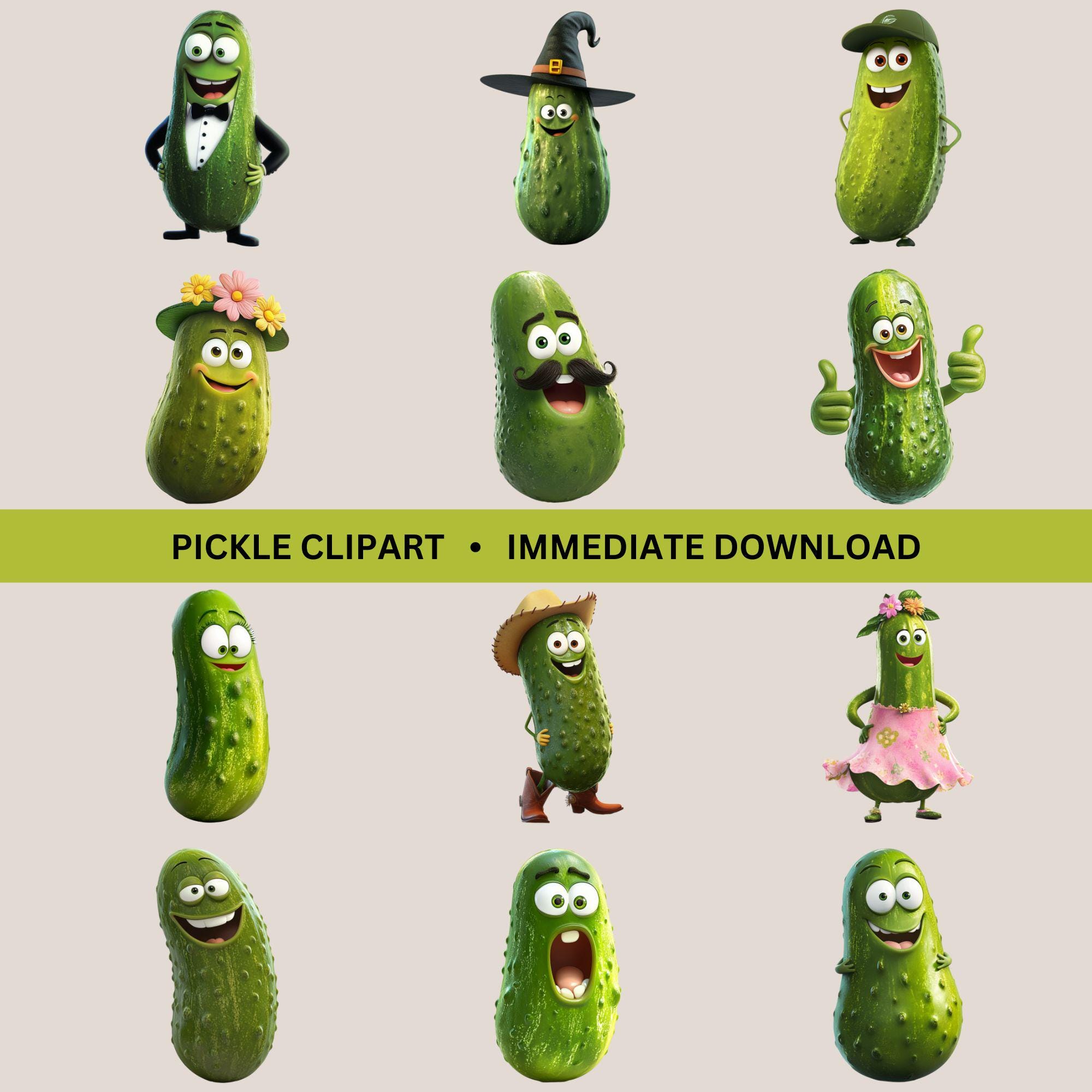 Funny Pickle Clipart, Pickle Sublimation, 12 Pickle Graphics, Cartoon ...