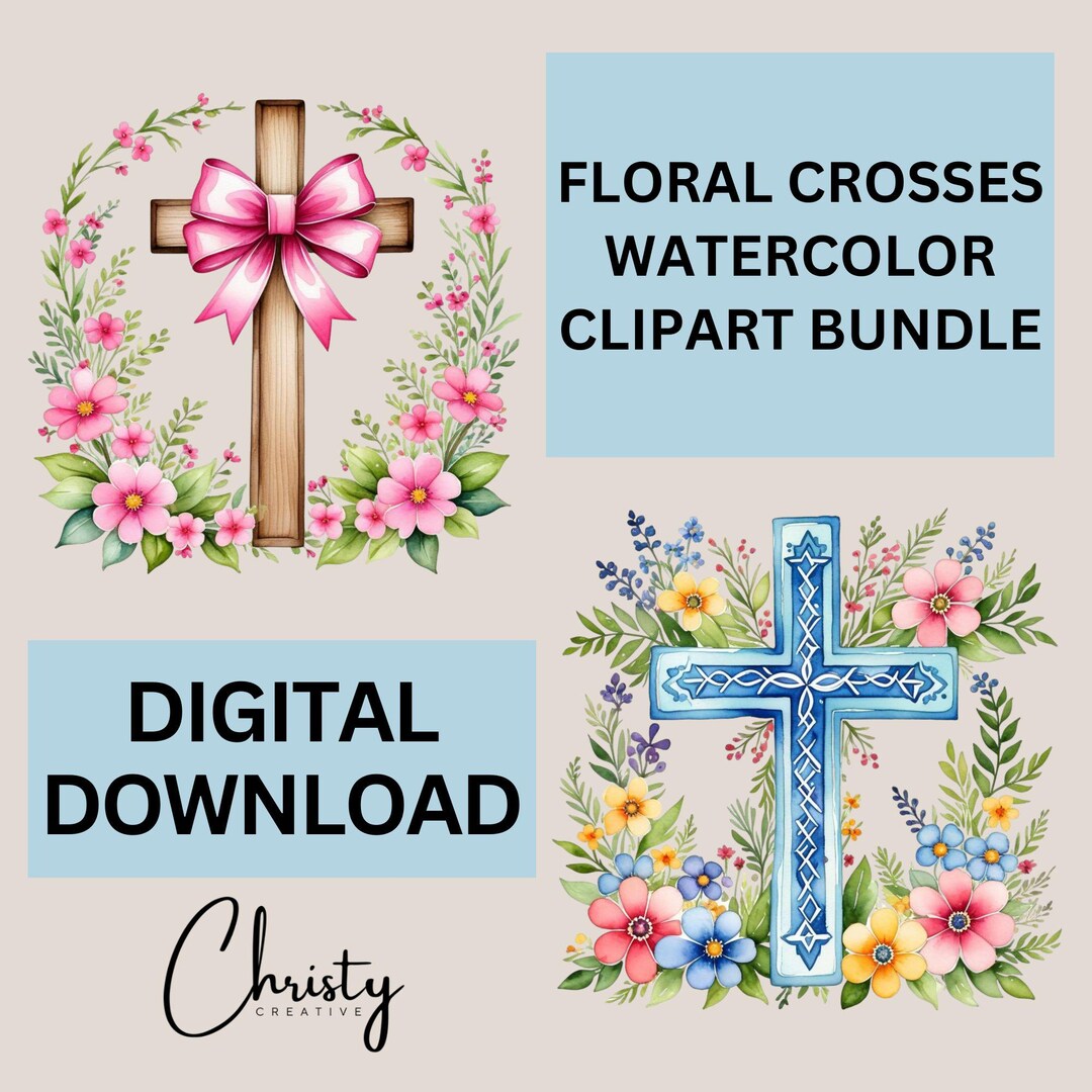 Watercolor Floral Cross Clipart Bundle, 12 Floral Watercolor Crosses ...