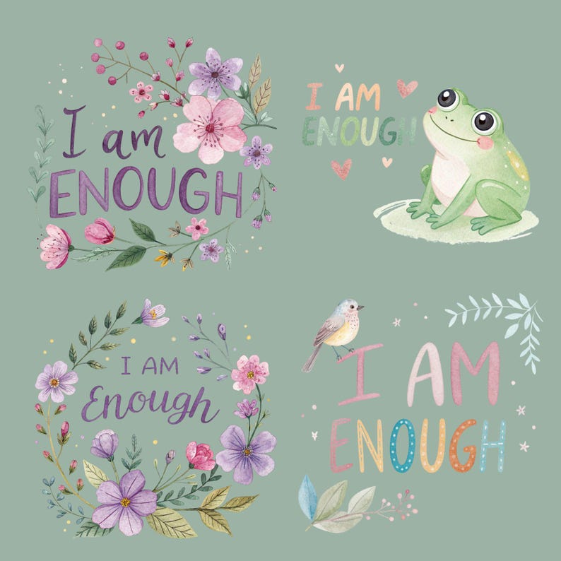 I AM ENOUGH Bundle, 12 Watercolor Quotes, I Am Enough Clipart ...