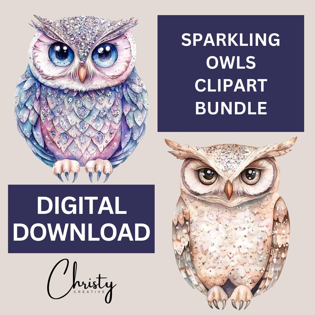 Watercolor Glitter Owl Clipart Bundle, Transparent Pngs (digital ...