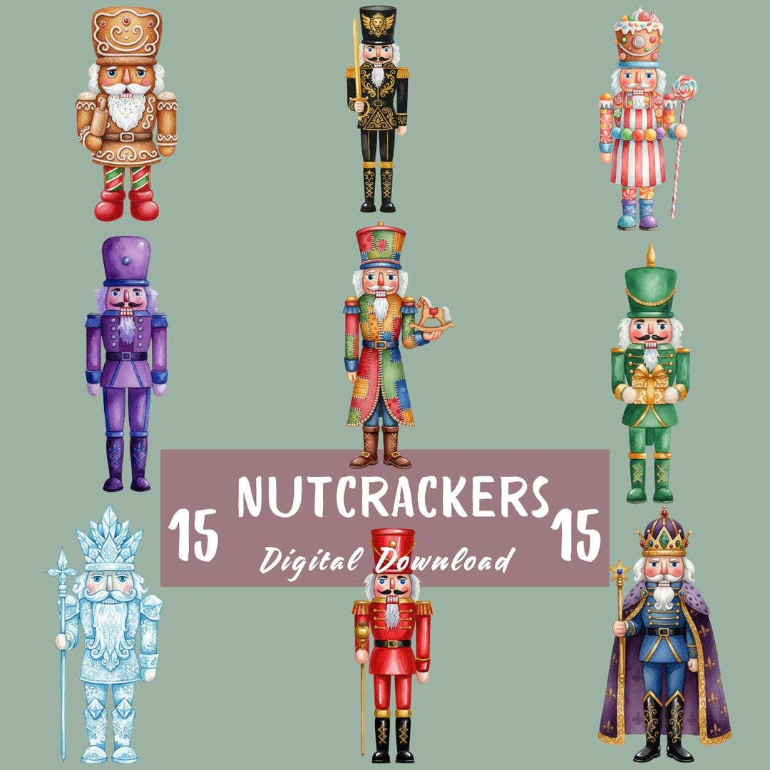 Nutcrackers Clipart Bundle, 15 Watercolor Holiday Illustrations, Card ...