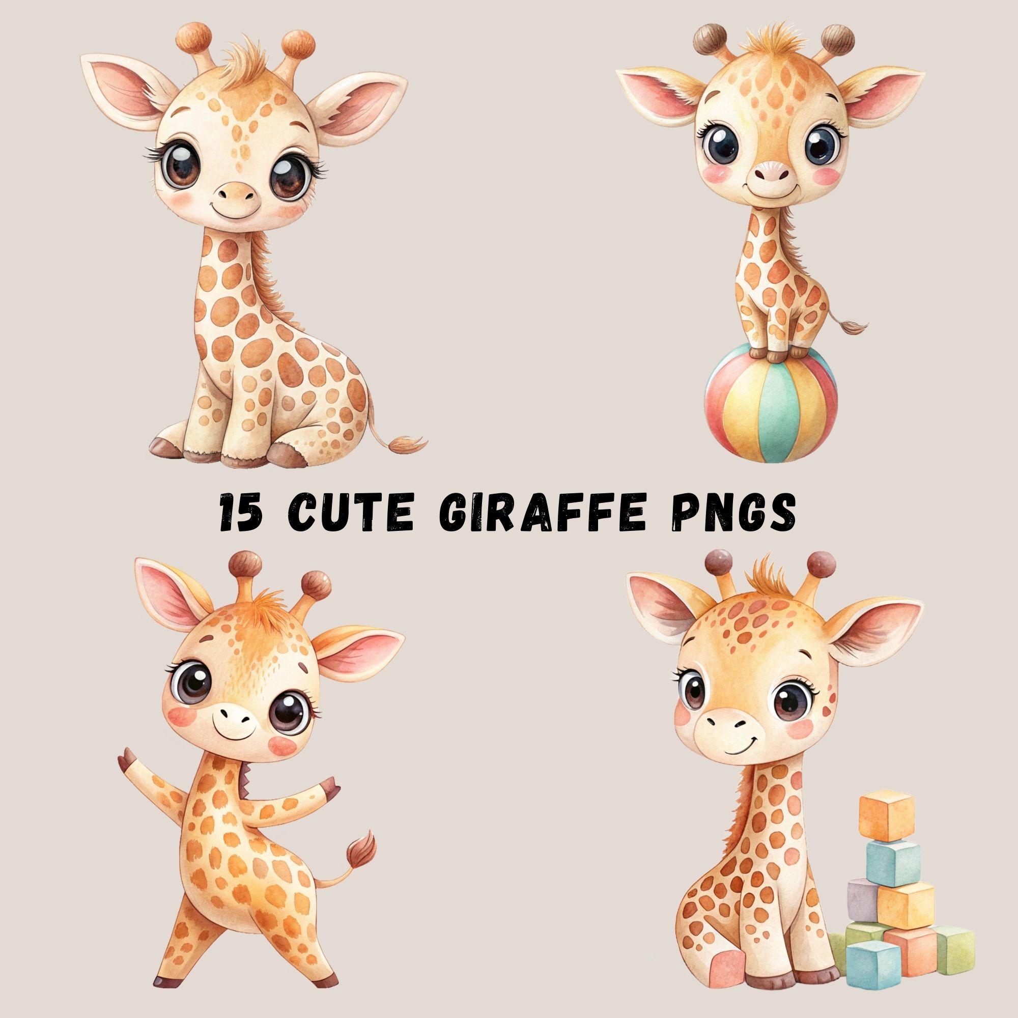 Cute Giraffes Clipart Bundle, 15 Watercolor Giraffe Illustrations ...