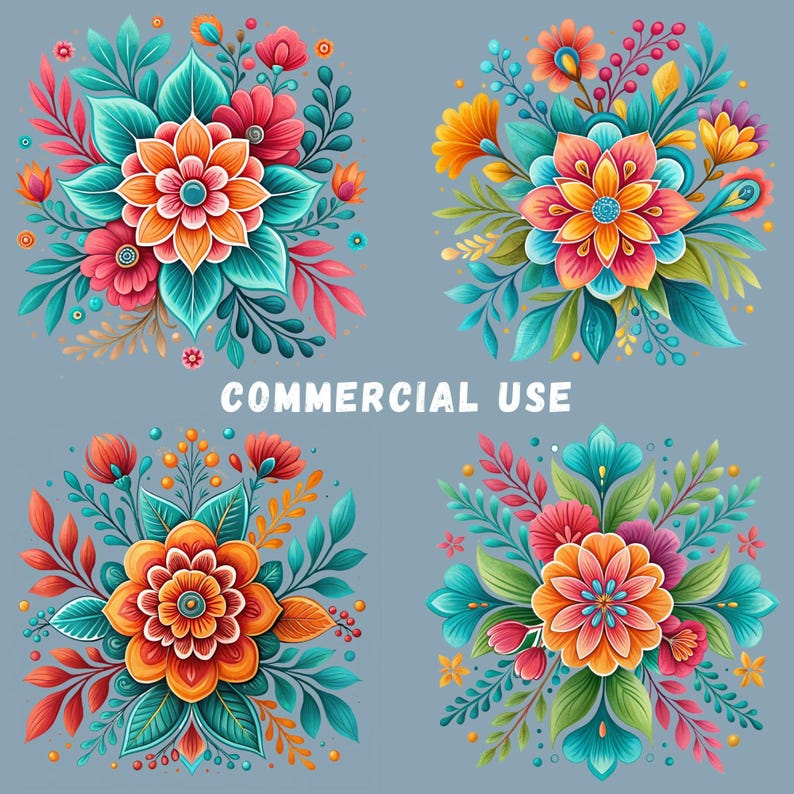Mexican Flowers PNG Bundle, 15 Hispanic Flower Designs, Mexican Floral ...