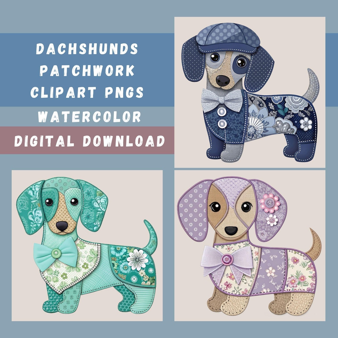 Cute Dachshund Clipart Bundle, Adorable Patchwork Weiner Dogs, Nursery Decor, Dog Lover Designs ...