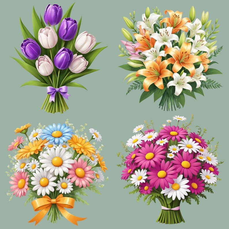 Flowers Clipart Bundle, 12 Spring Flower Designs, Flower Bouquets Clip ...