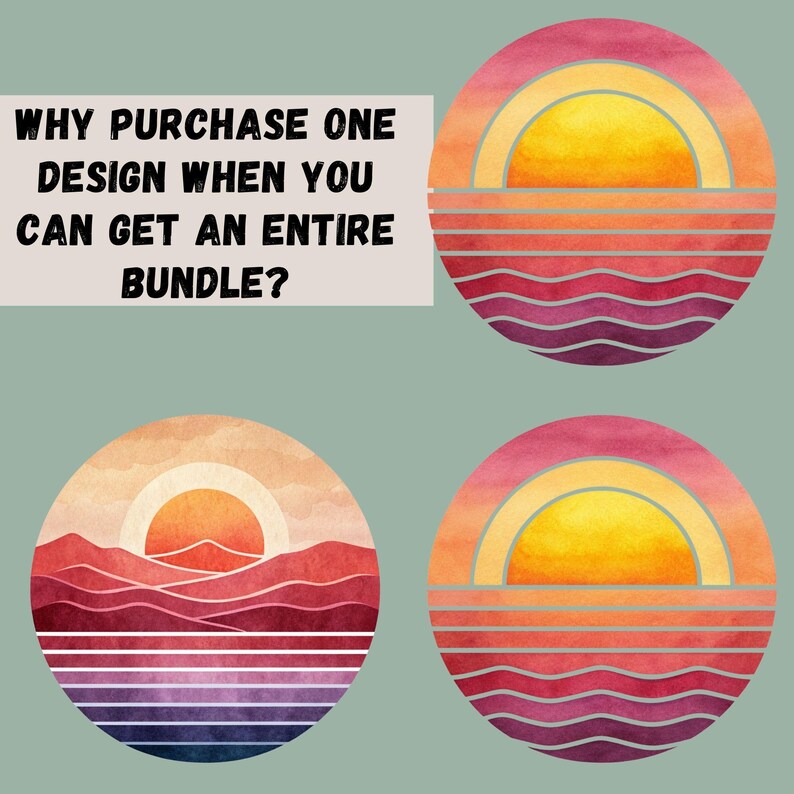 Retro Sunsets Clipart Bundle, 15 Watercolor Vintage Sunsets, Sunset ...