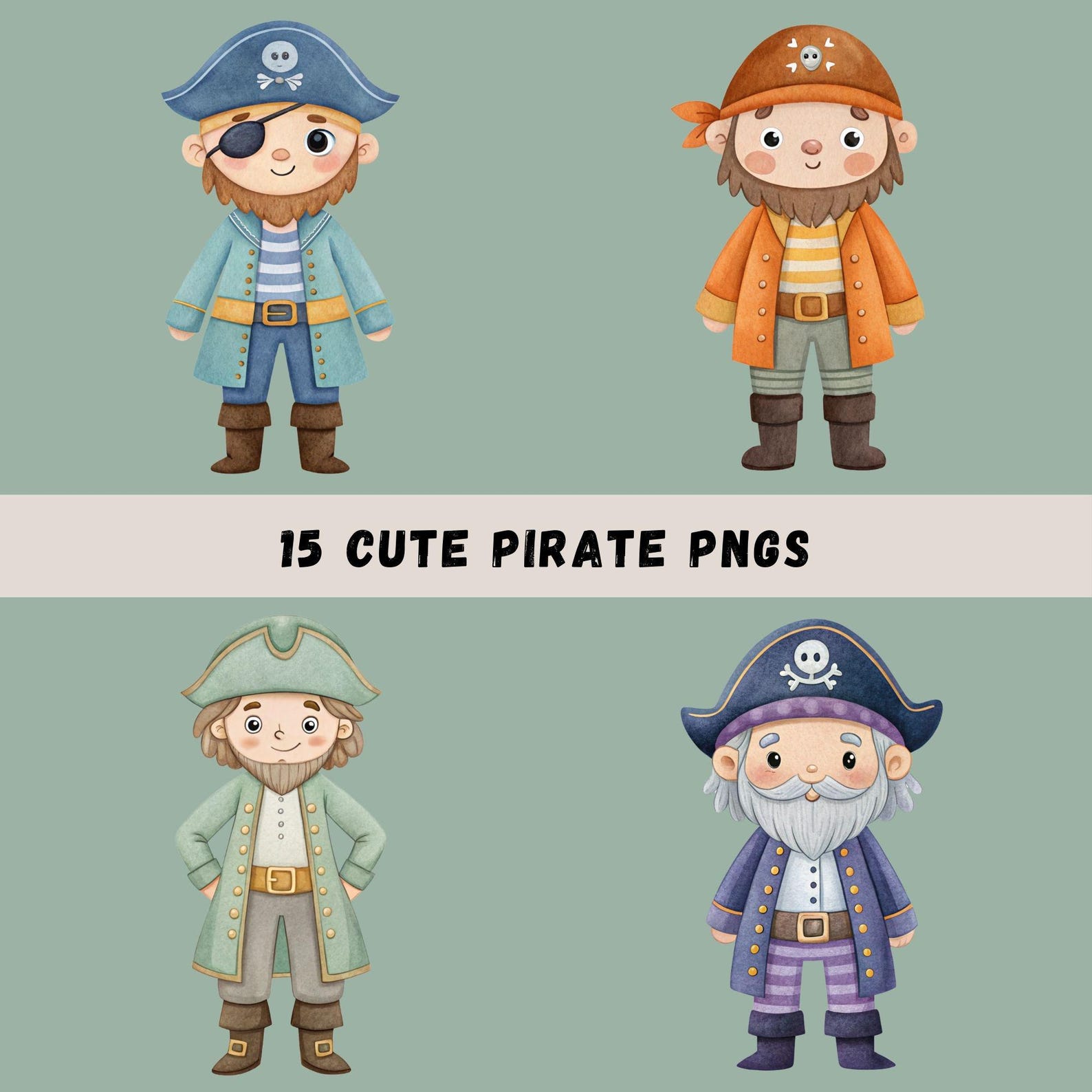 Little Boy Pirate Clipart Bundle, 15 Watercolor Pirates, Little Boy ...