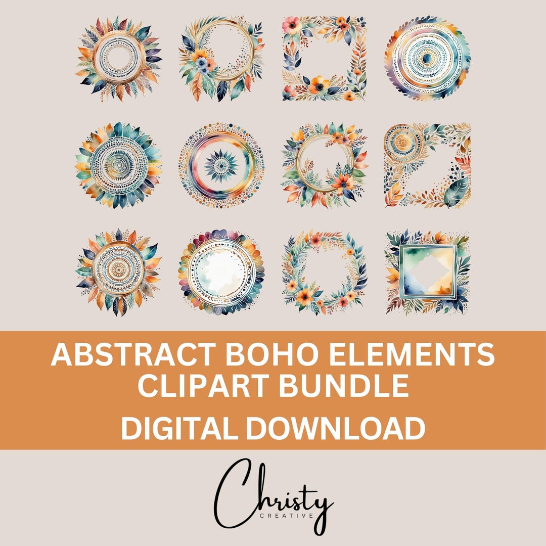 Abstract Boho PNG Bundle, 12 Watercolor Boho Element Graphics, Abstract ...