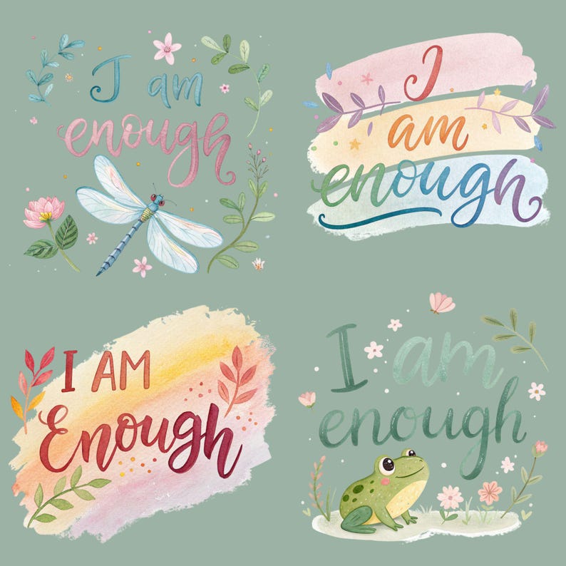 I AM ENOUGH Bundle, 12 Watercolor Quotes, I Am Enough Clipart ...