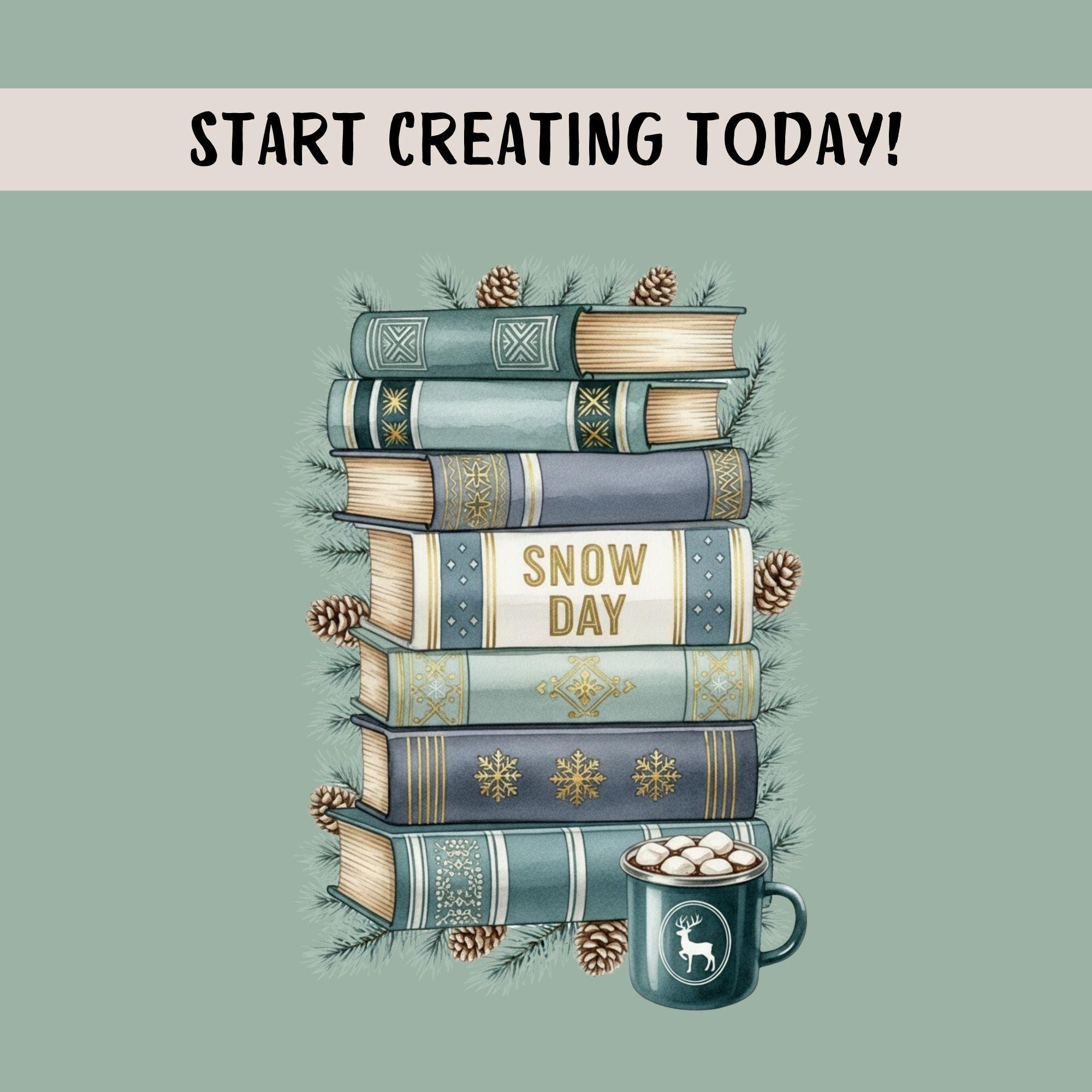 Winter & Holiday Books Clipart PNG Bundle, 15 Book Lover Designs ...