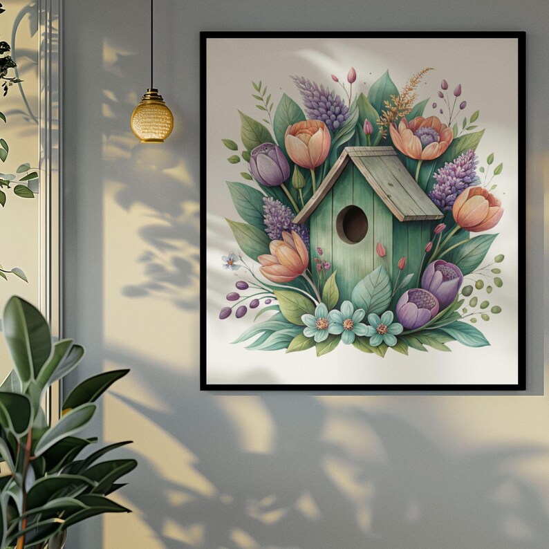 Birdhouse Clipart Bundle, 15 Watercolor Birdhouses and Flowers, Floral ...